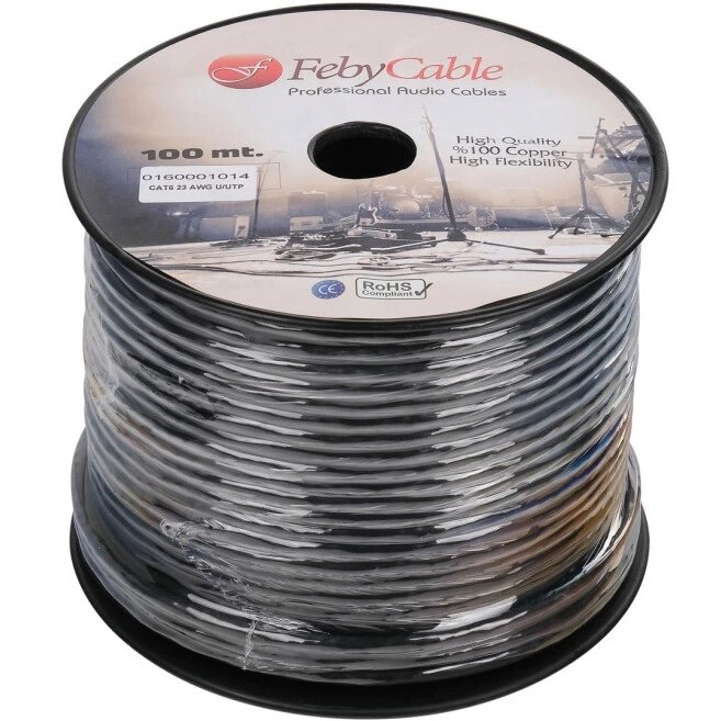 Кабель витая пара на катушке Feby Cable CAT6UBK-100 100.0m, катушка