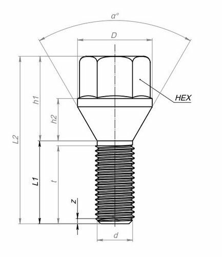 Болт колесный M14x1,5x35x55, конус, кл.17, чёрный электрофорез для а/м BMW, AIRLINE ABLT018