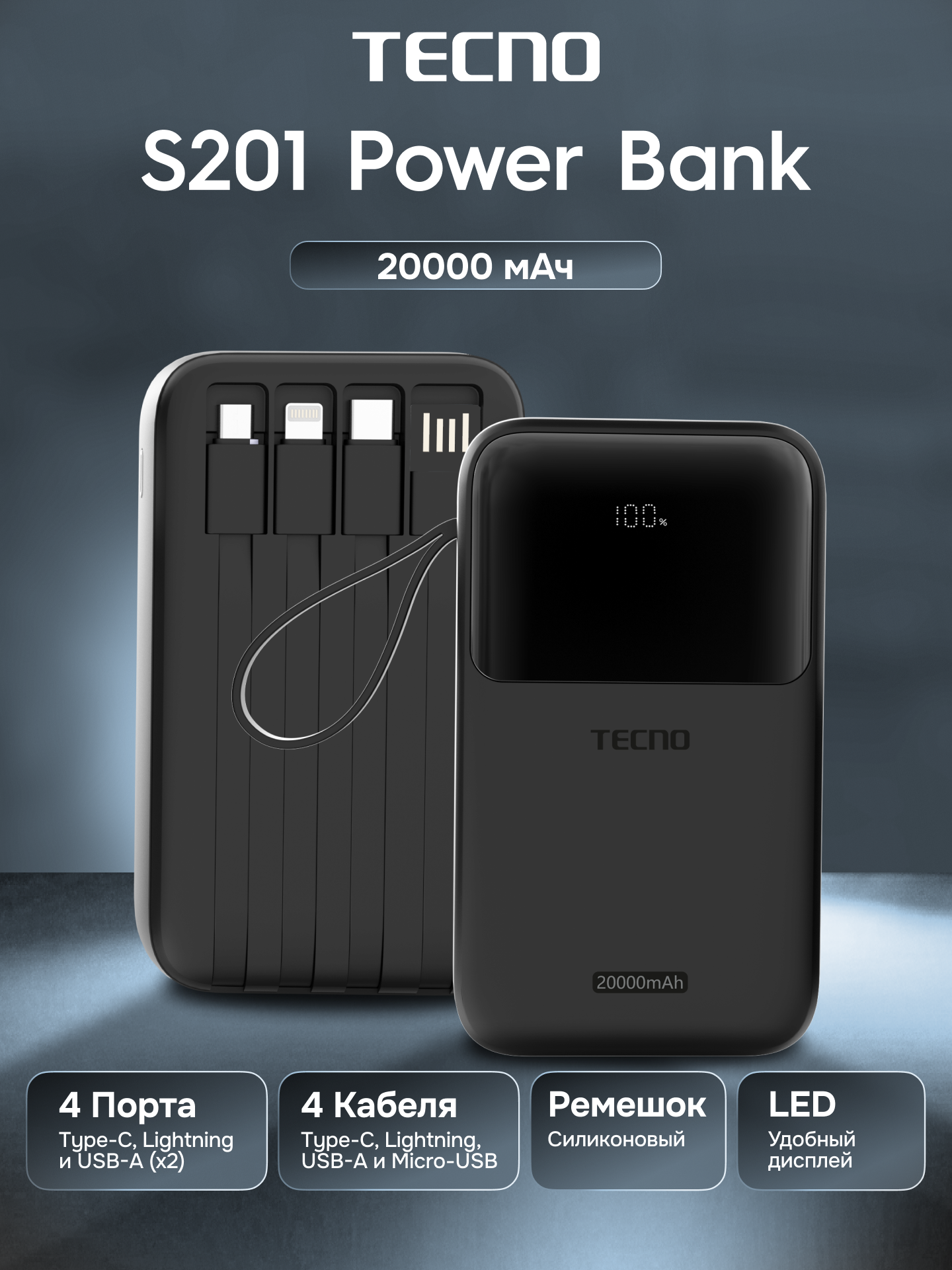 Повербанк S201, Power bank для телефона внешний аккумулятор 20000 мАч