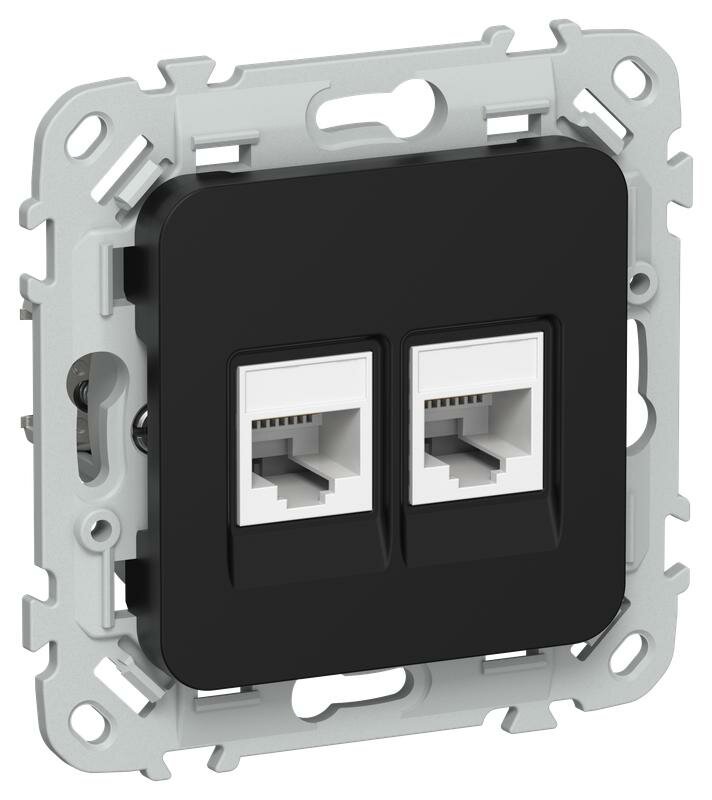 Розетка компьютерная 2-м СП FLITE РК5е-2-0-ФлЧ RJ45 кат.5E UTP механизм черн. IEK FI-K22-1-K02