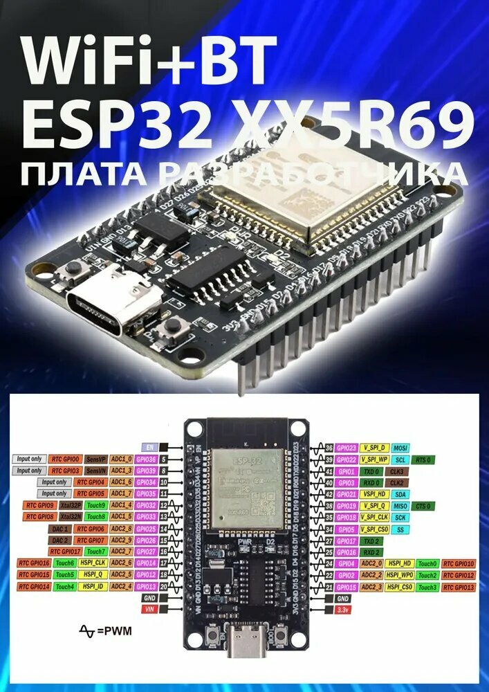 Плата ESP32 Wroom-32 WiFi Bluetooth Type-C — фото 1