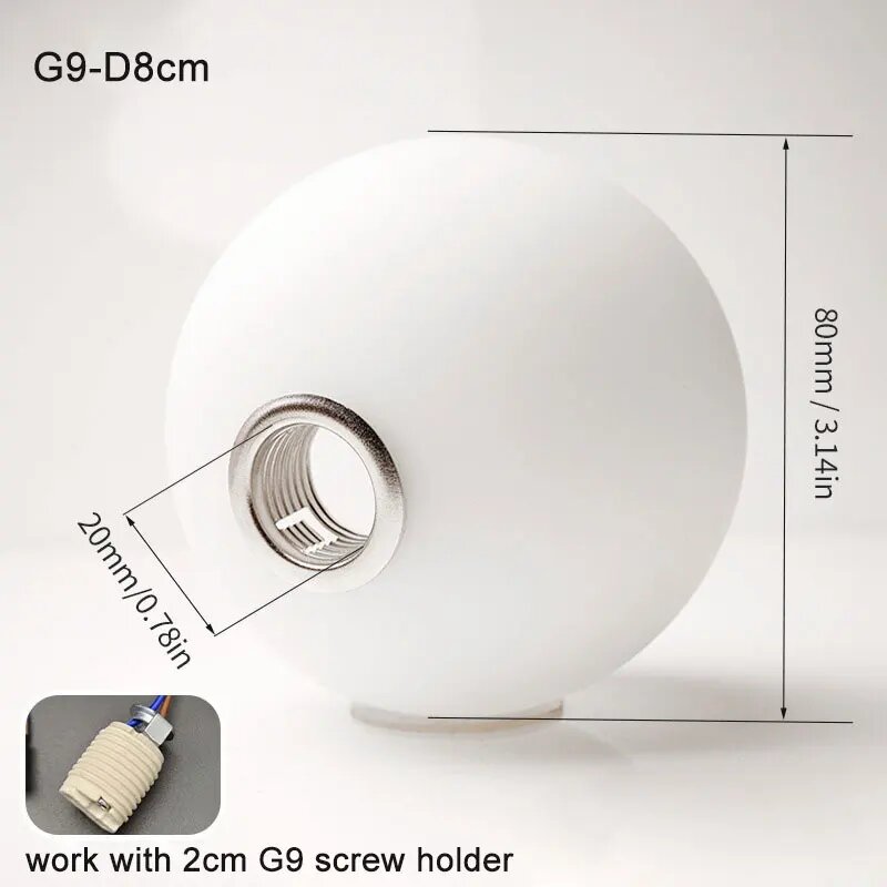 Стеклянный шар G9 D8cm, матовый белый