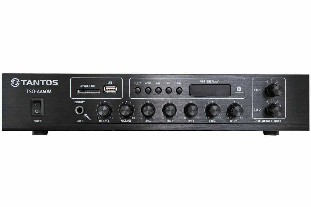 TSo-AA60M Tantos Усилитель трансляционный 60Вт, 2 зона, MP3 (USB/Bluetooth/FM) (штекер 6,3мм)