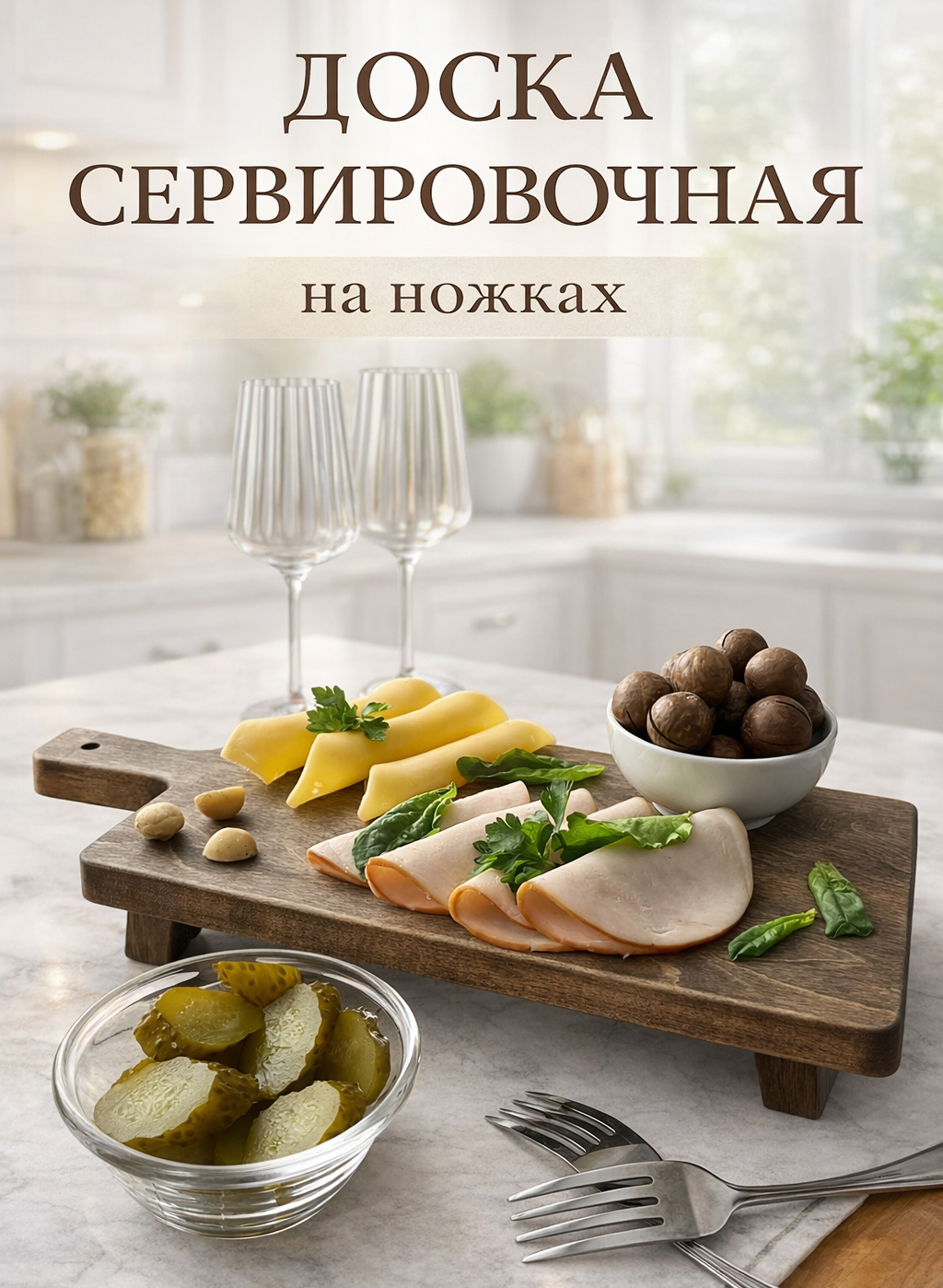 Доска для подачи, сервировочная доска, доска на ножках для закусок