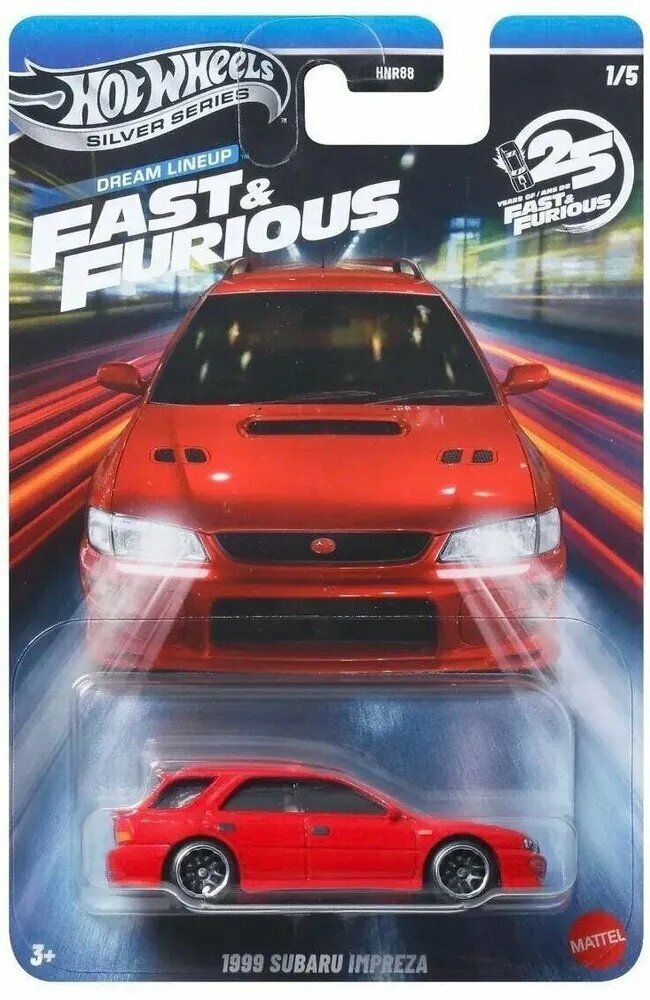 Машинка Mattel HOTWHEELS 1/64 FAST AND FURIOUS DREAM LINEUP 1999 Subaru Impreza HNR88