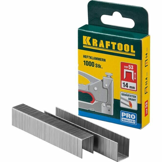 Скобы супертвердые Prо, скобы тип 53 (A / 10 / JT21), 14 мм, 1000 шт, KRAFTOOL