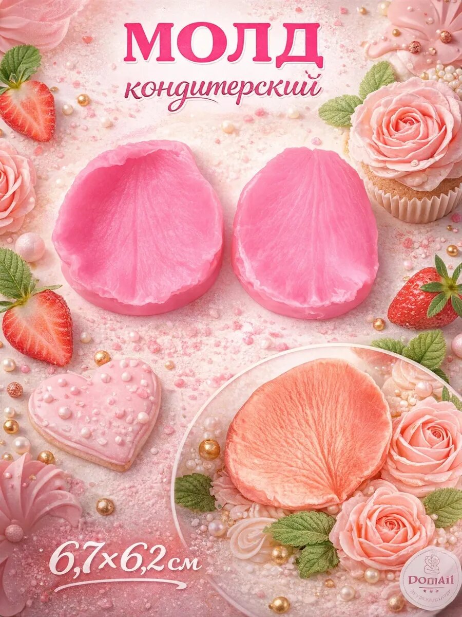 Молд Доляна «Лепесток розы», силикон, 2 предмета, 6,7×6,2 см, цвет розовый