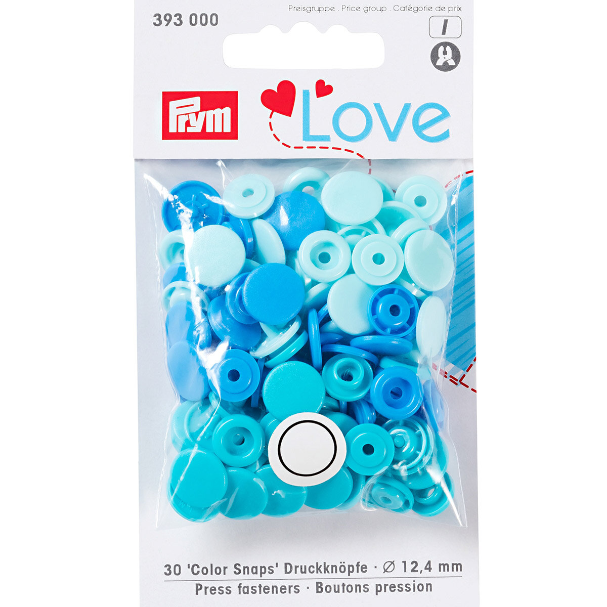 Кнопки PRYM "Color Snaps", пластик, голубые, синие, диаметр 12,4 мм, 30 шт (393000)