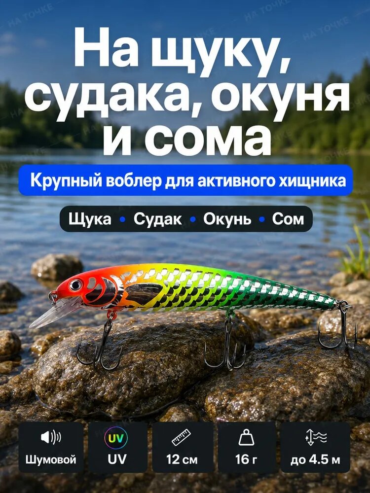 Воблер на щуку B-Rotan UV шумовой , взаброс и для троллинга 12 см 16 g до 4.5 метров col#06 Grows culture , на щуку , судака, окуня , сома