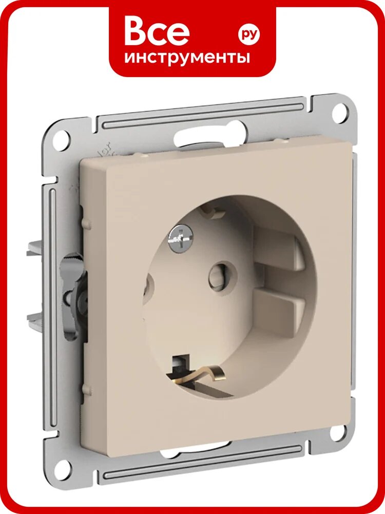 Розетка Systeme Electric Atlasdesign песочный, с заземлением, со шторками, 16а ATN001245