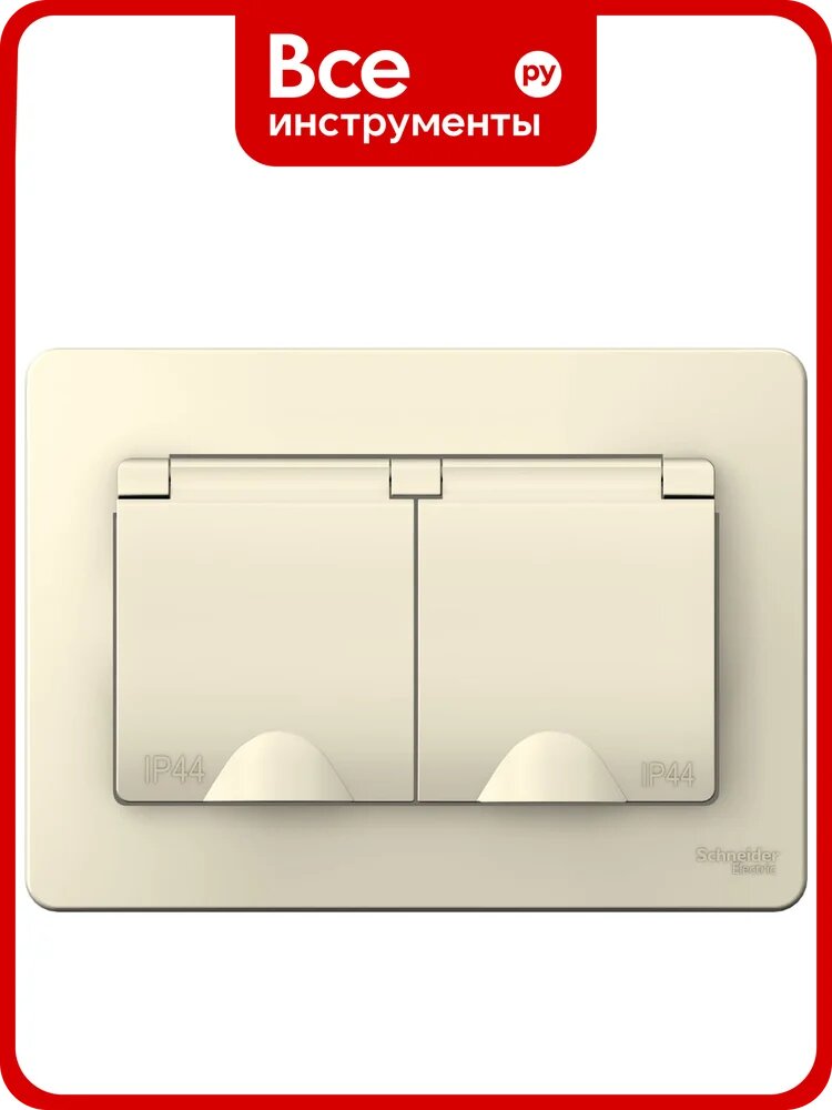 Розетка Systeme Electric Blanca BLNRS441122, IP44, встраиваемая, 2 гнезда, 16А, 220В, пластик, цвет молочный