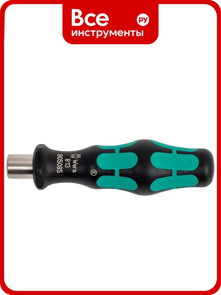 Ручка‑битодержатель WERA 813 1/4 с магнитным удержанием, прямая форма рукояти, зеленый‑черный корпус