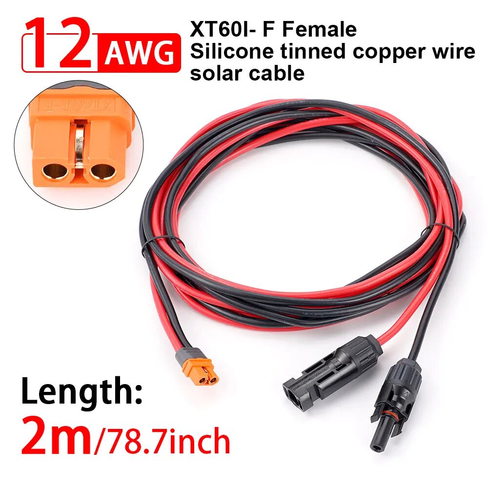 Кабель солнечный 12AWG XT60i, 2M, красный