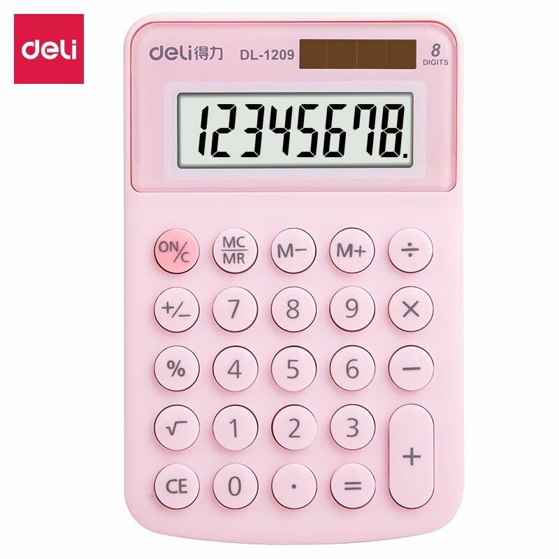 Калькулятор Deli 1209A с двойным питанием и силиконовыми клавишами, портативный, красный цвет, компактный для студентов
