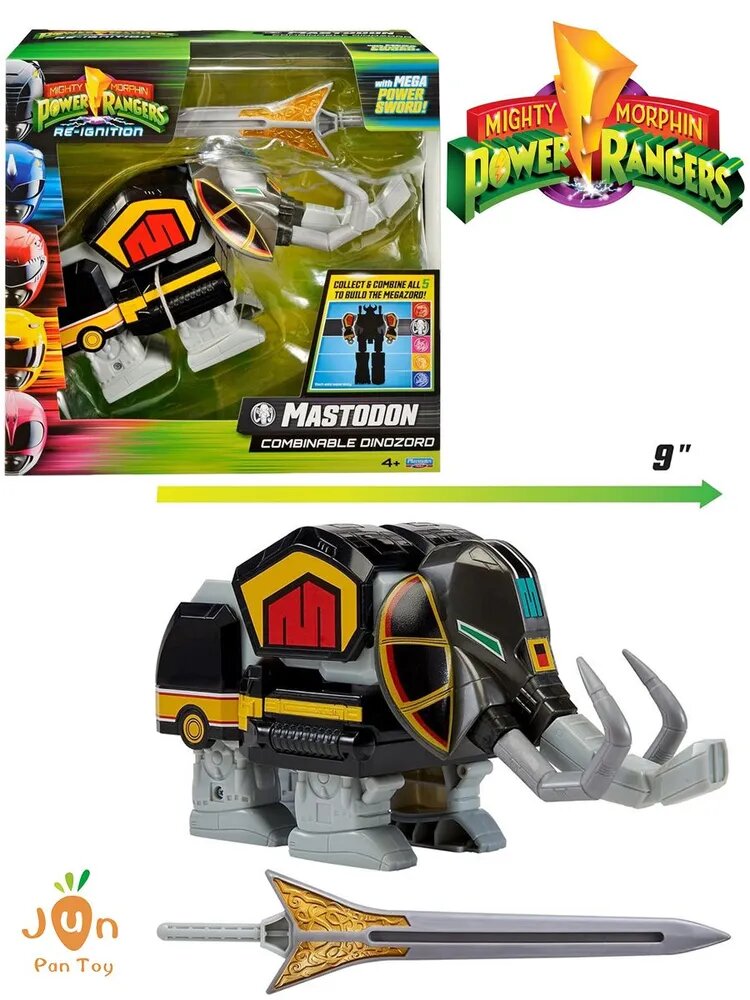 Фигурка, Power Rangers Mastodon Combinable Dinozord / Детский игровой набор Могучие Рейнджеры с мехом-мамонтом и мечом - отличный подарок на день рождения