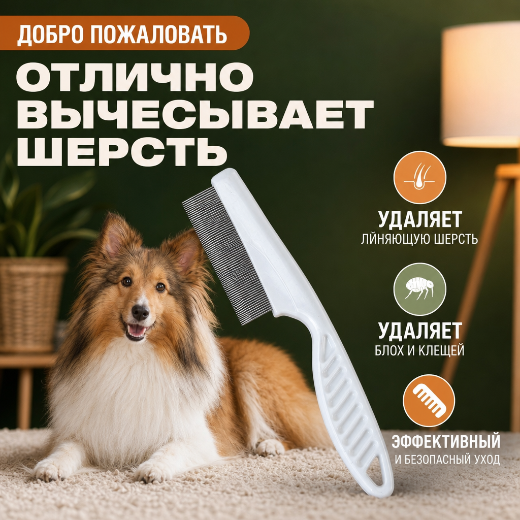 Фурминатор для вычесывания подшерстка кошек и собак, белый, профессиональный уход, удаление подшерстка, массажный эффект, для вычесывания блох и клещей