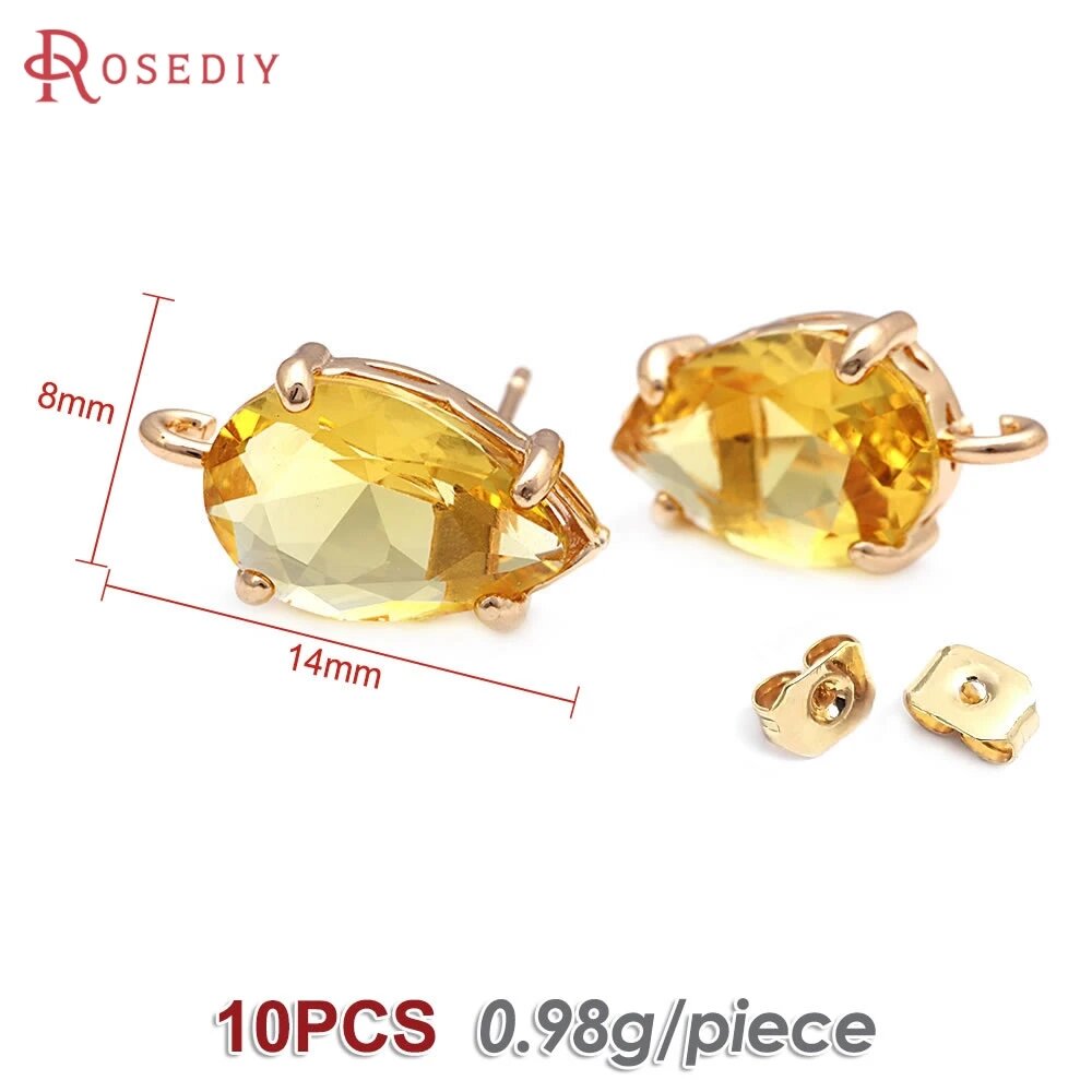 Серьги-гвоздики Rosediy из латуни и стекла цвета 18К золото 52724-Yellow
