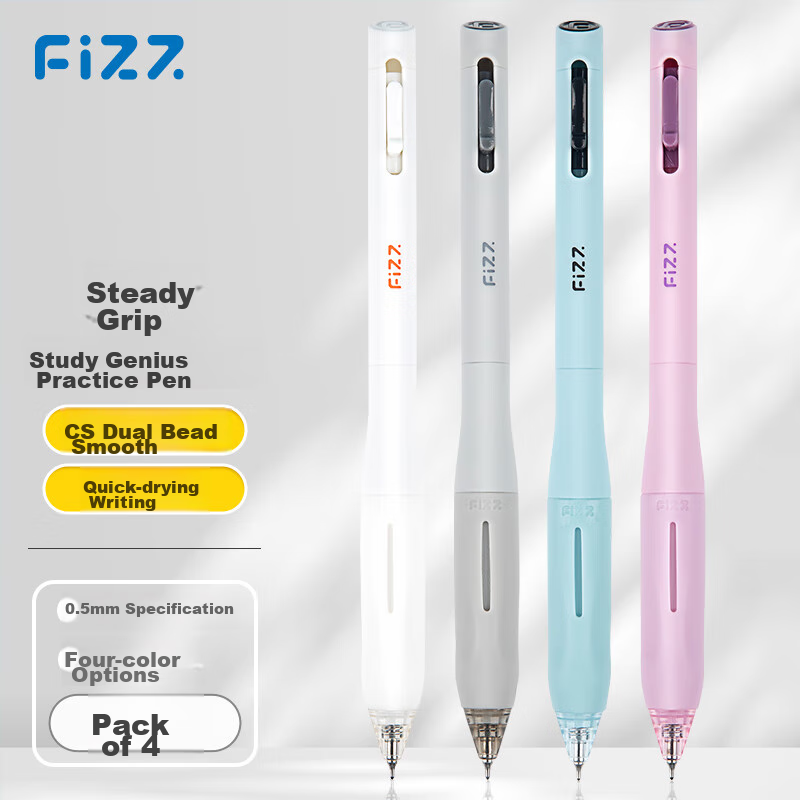 Fizz Скоросохнущая перезаряжаемая гелевая ручка 0.5 мм CS-наконечник 4 шт. для офиса и экзаменов Цвет：Стабильный набор