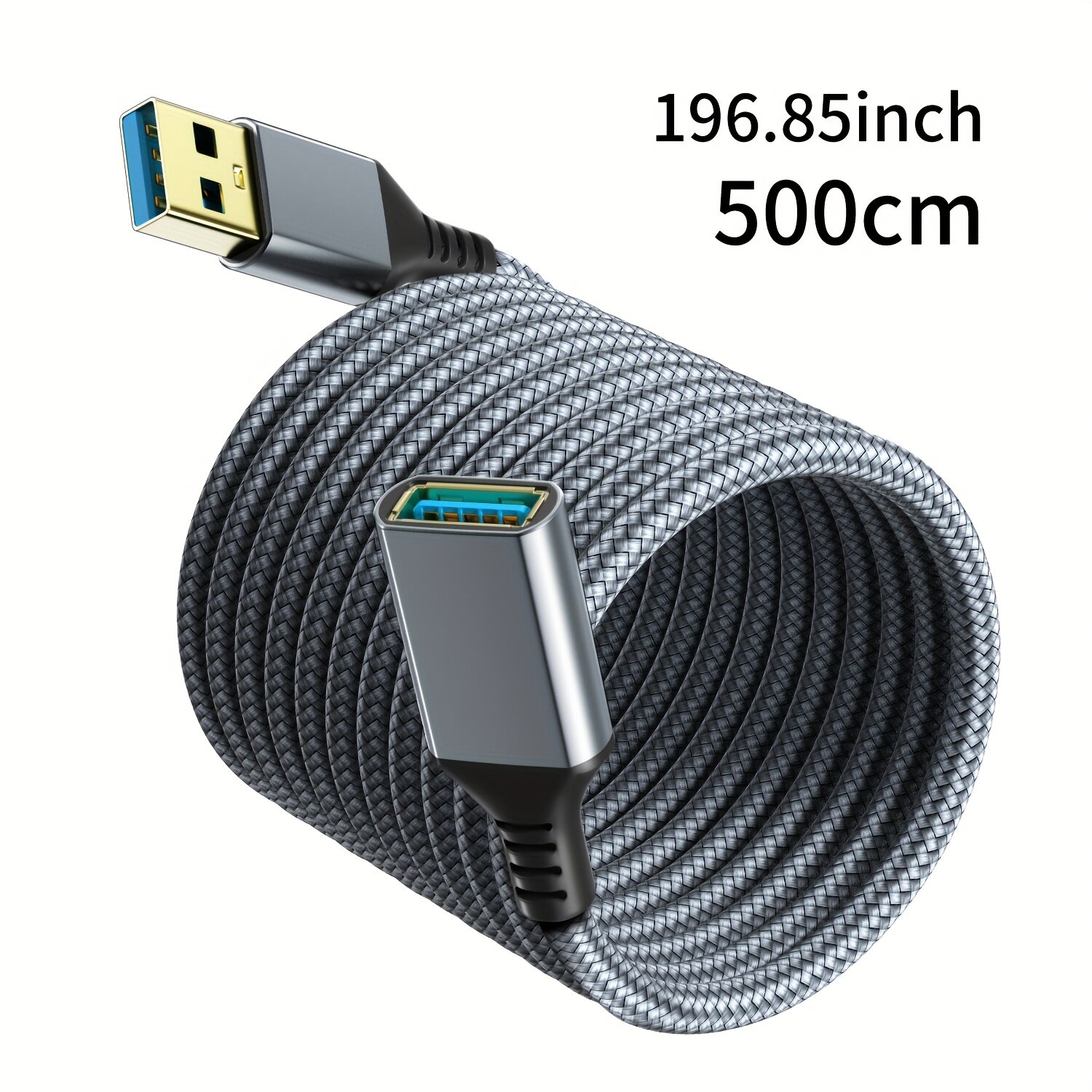 Кабель-удлинитель USB 3.0 5Gbps с усилителем сигнала 5 м, двойное экранирование, серый, для Oculus Rift/PS VR2/внешнего SSD/4K камеры