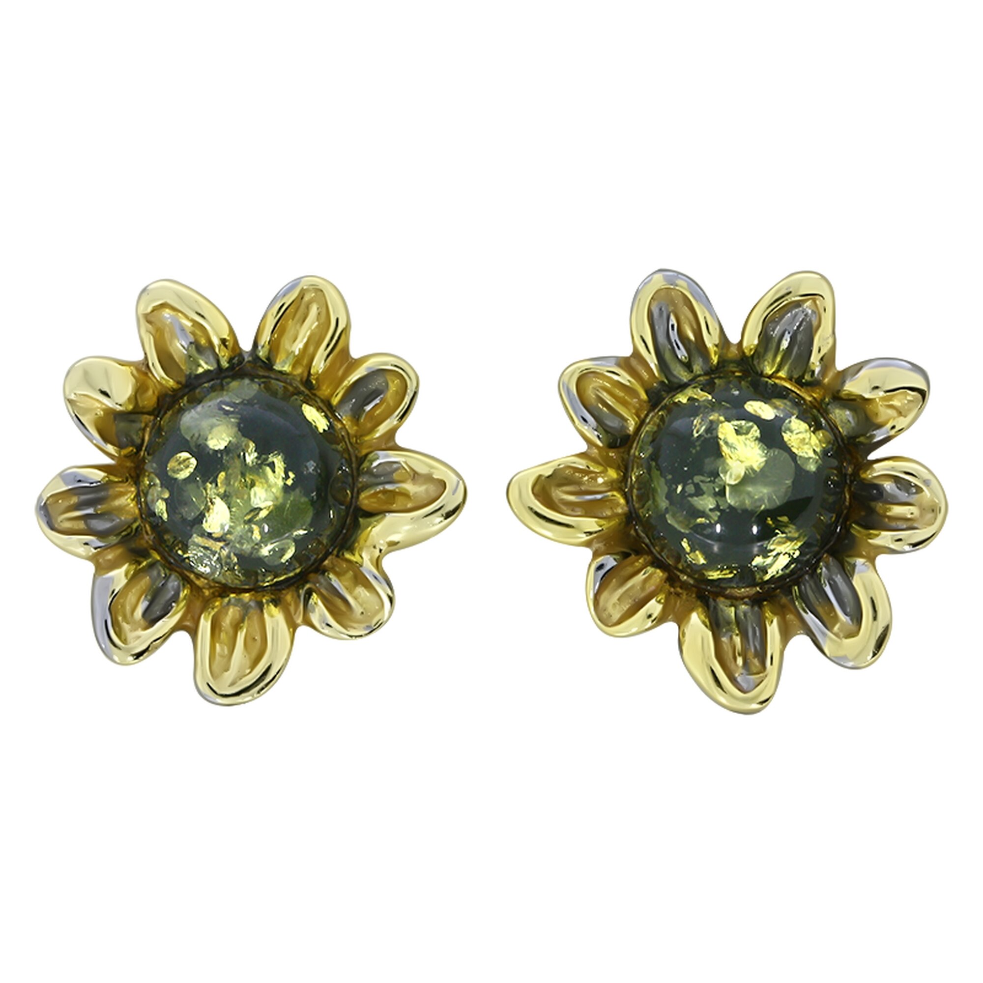 Серьги, серебро, 925 проба, золочение, янтарь