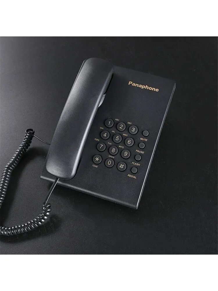 Телефон проводной Panasonic KX-TS2350RUW черный, Классический офисный телефон