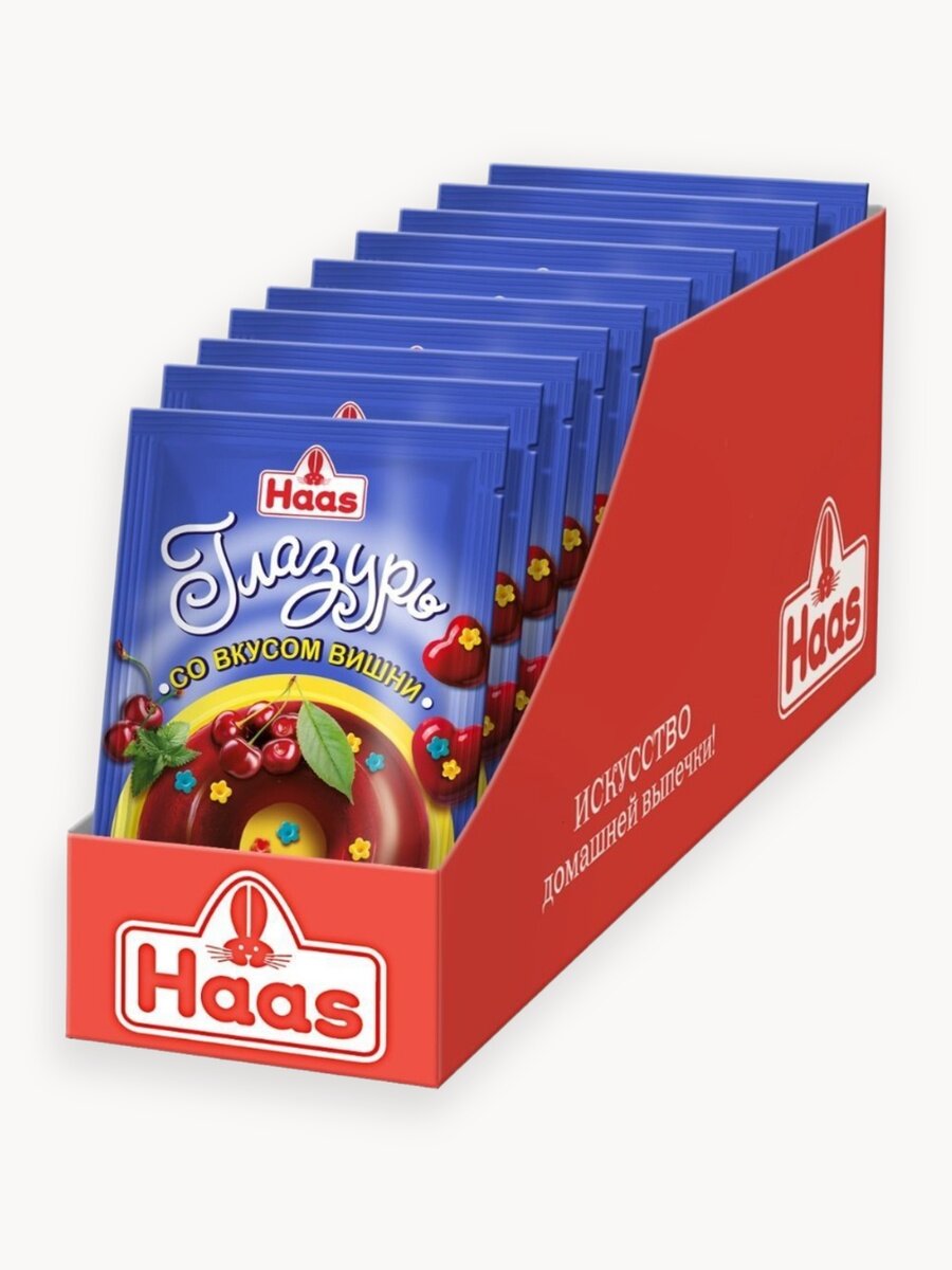 Хаас Глазурь со вкусом Вишни, сухая смесь, вишневая глазурь 10 штук по 75 гр
