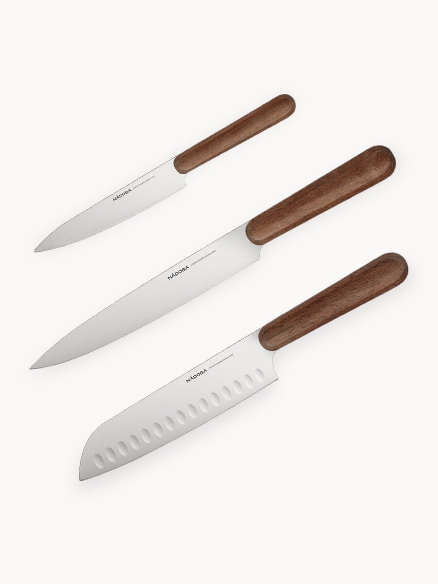 Набор ножей кухонных NADOBA, серия DARIO, 3 предмета, нержавеющая сталь, деревянная ручка, подарок на 23 февраля