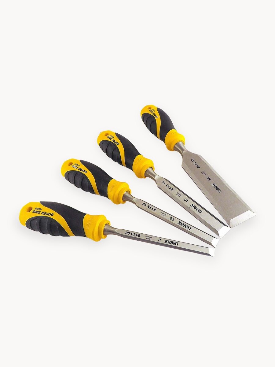 Набор из 4 плоских стамесок с ручкой NAREX SUPER 2009 LINE PROFI 8, 10, 16, 32 мм 860601
