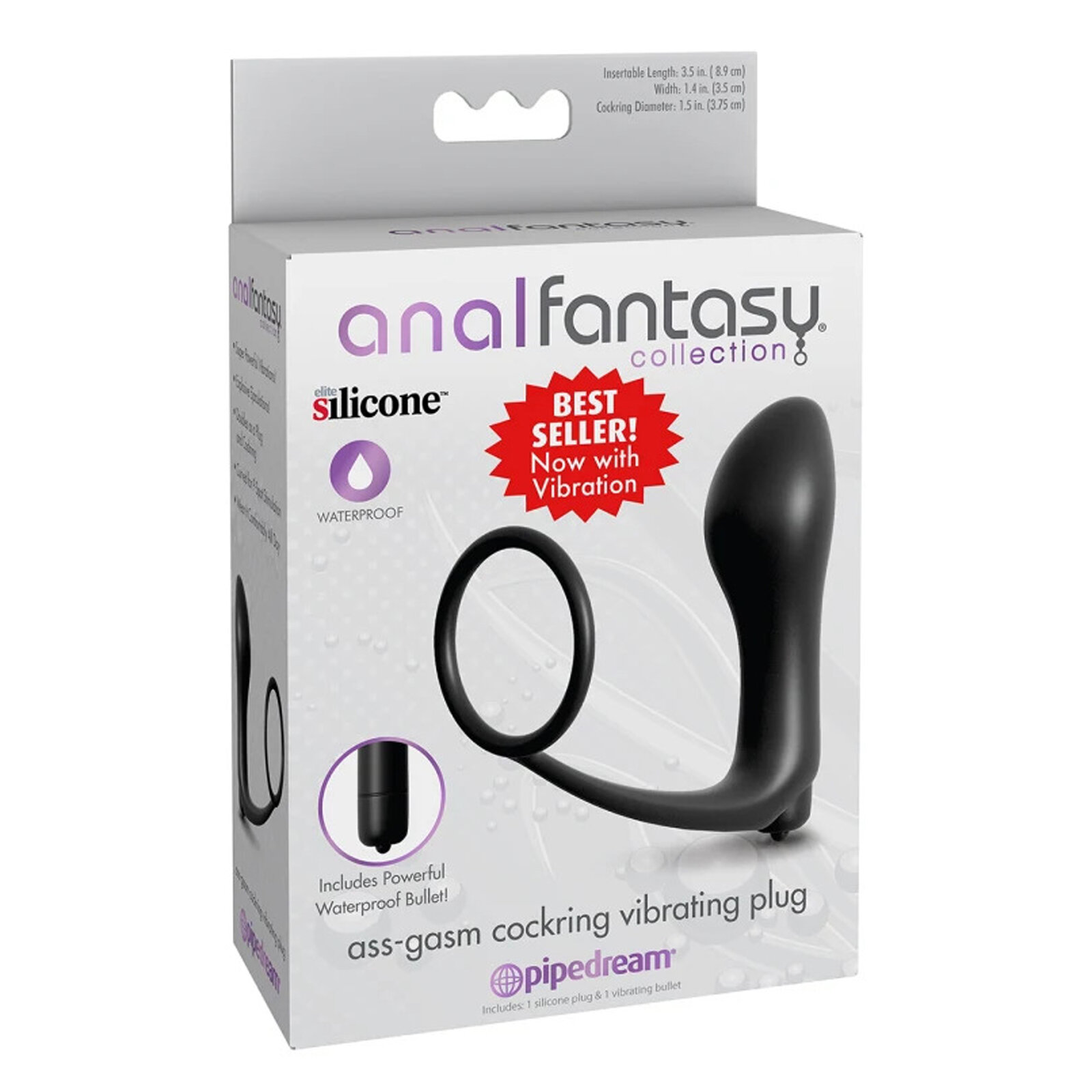 Pipedream Anal Fantasy Collection Ass-Gasm Cockring Vibrating Plug, черный Анальная вибропробка с эрекционным кольцом