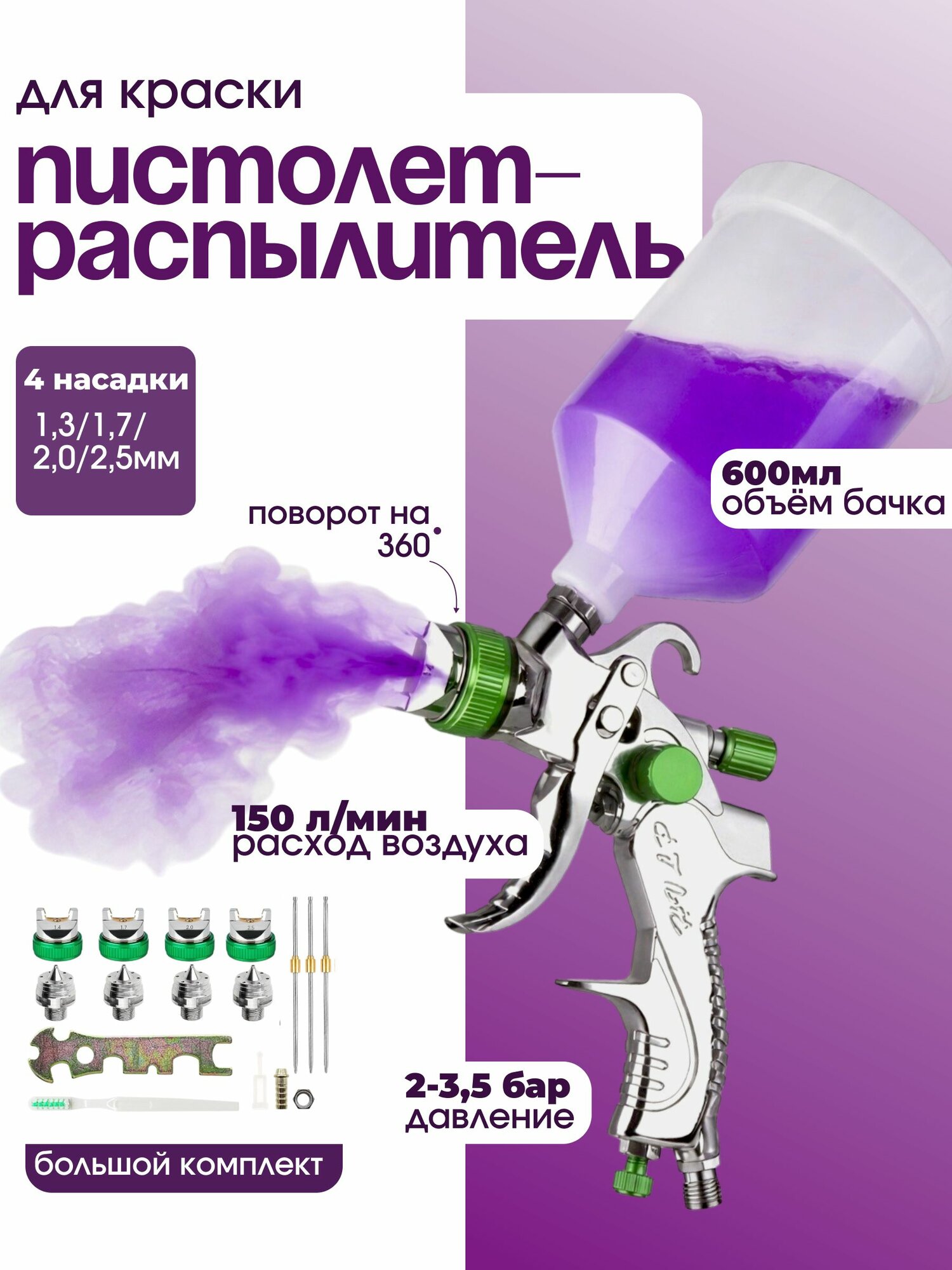 Краскопульт для компрессора , с верхним бачком Бесплатные три комплекта спецификаций, манометр для краскопульта