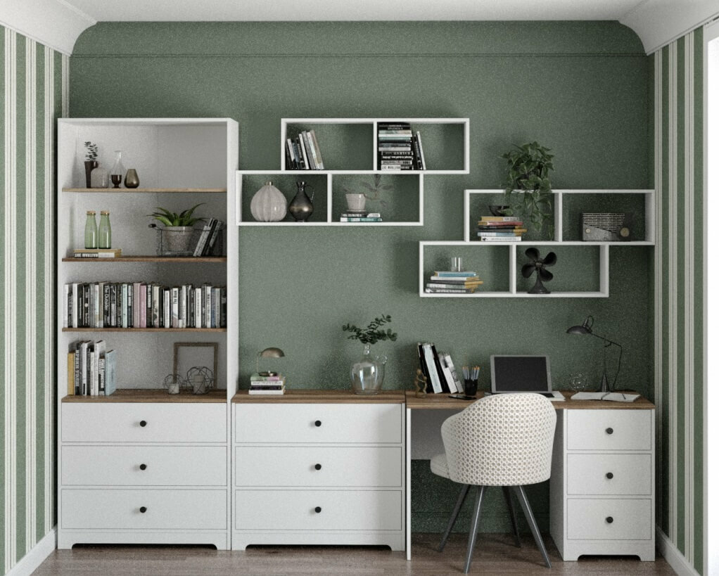 Комплект мебели Норд Каньон (стол + 2 полки + стеллаж + комод)