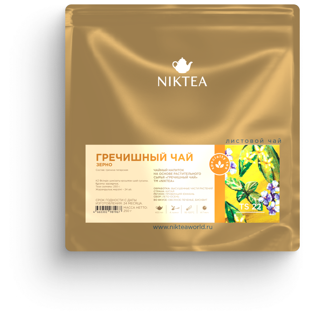 Чайный напиток на основе растительного сырья Niktea Гречишный Чай, зерно, 250 гр.