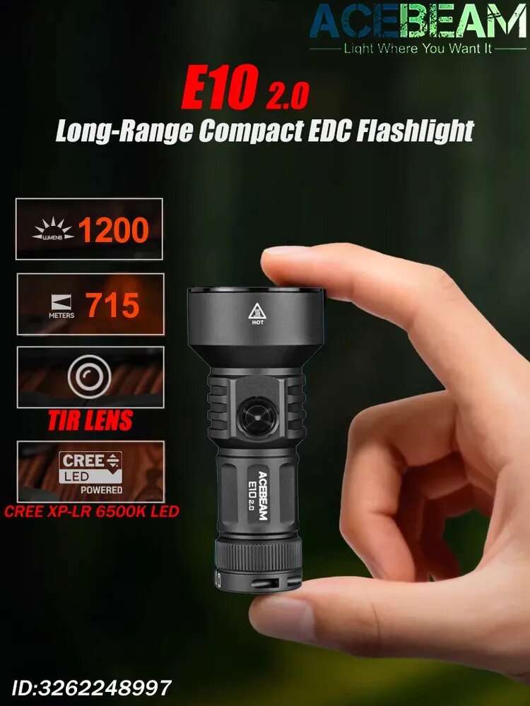Acebeam E10 2.0 Ручной фонарь CREE XP-LR 1200 люмен 715 м Дальний свет Черный