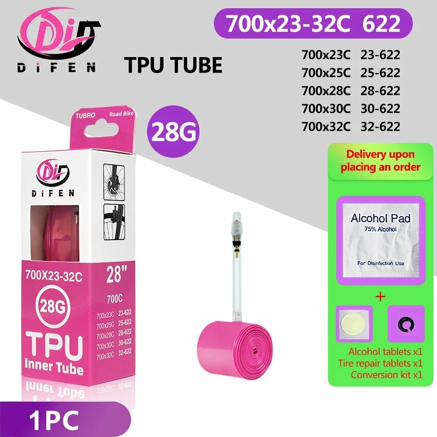 DiFEN Внутренняя камера для шоссейных велосипедов 700x23C-32C Pink 700x23-32C 1PC, 45mm