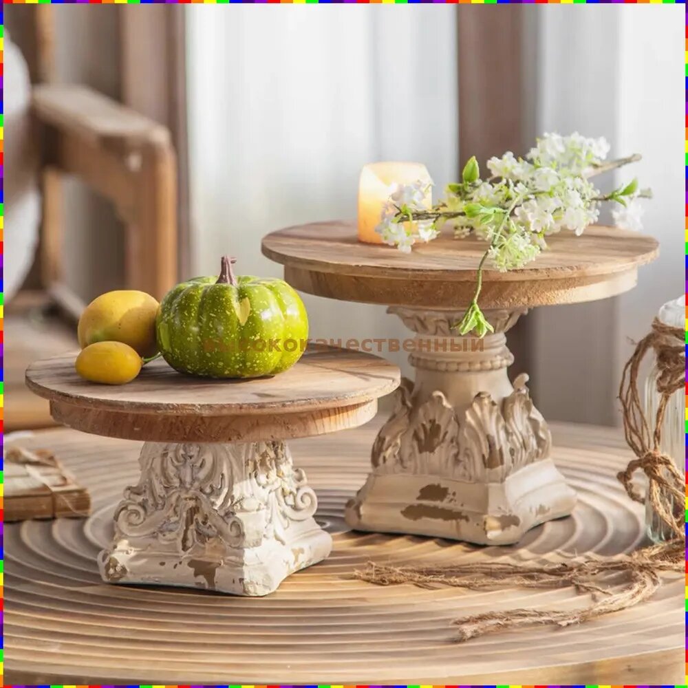 IKEA Фруктовница мраморная, деревянная, круглая, диаметр 27 см, 1 шт