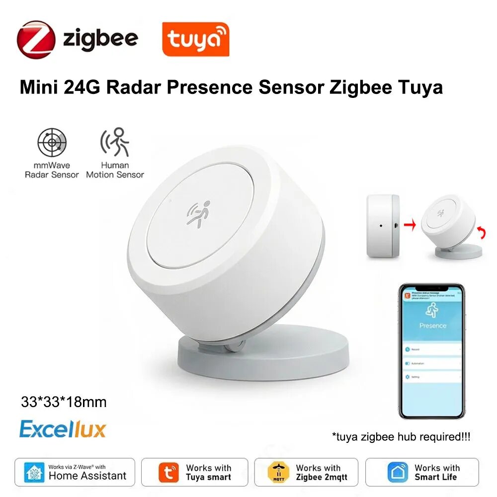 Умный Zigbee датчик движения, мини 24G MmWave Радар Датчик присутствия человеческого тела