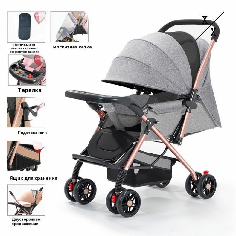 Коляска прогулочная всесезонная, коляска для новорожденных, раме легкая, с москитной сеткой, дождевиком, сумкой-рюкзаком для новорожденных, подходит для детей от 0 до 3 лет.