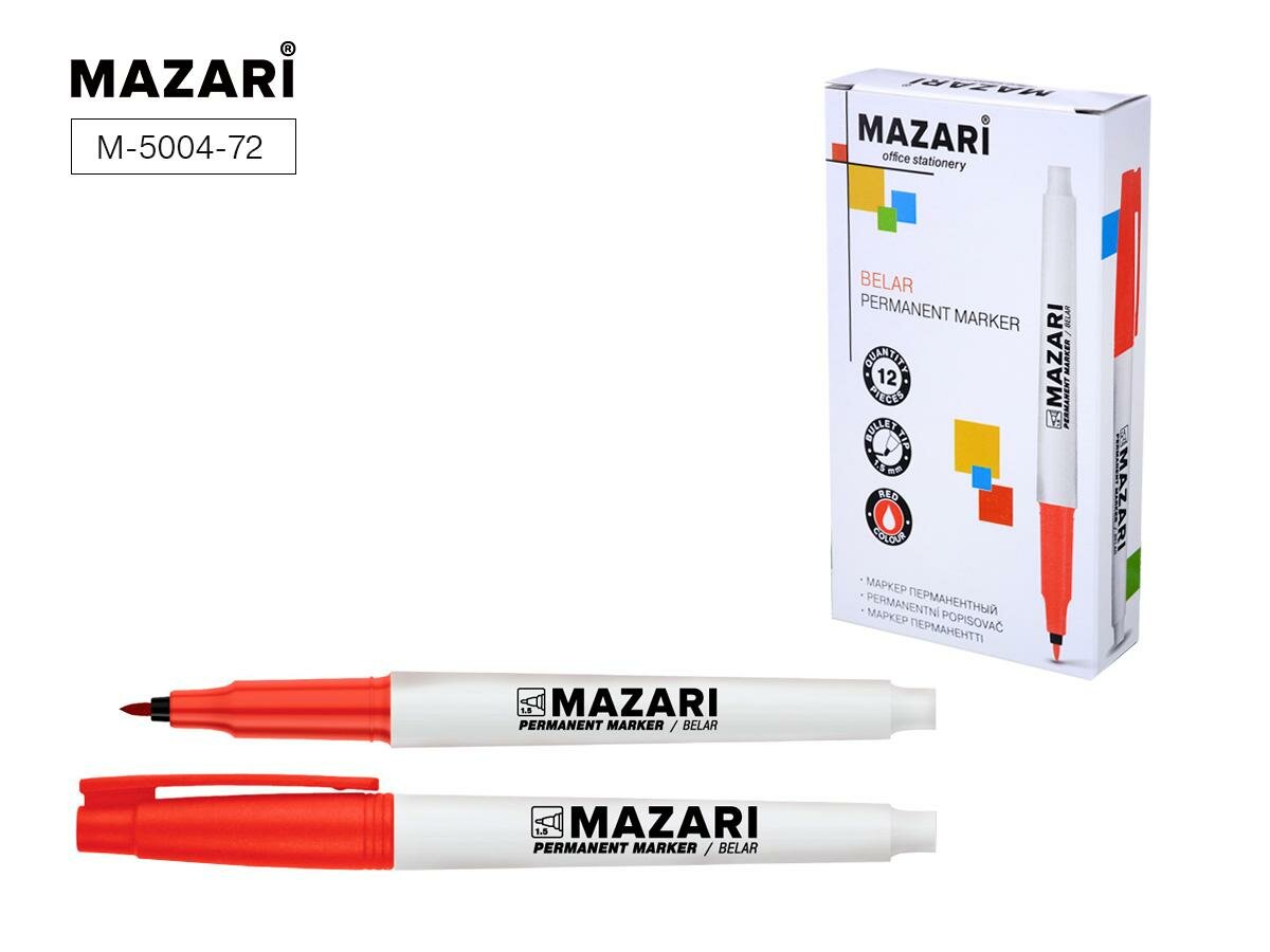 Маркер перманентный Mazari "Belar" красный, пулевидный наконечник 1.5 мм, для четкой маркировки и письма