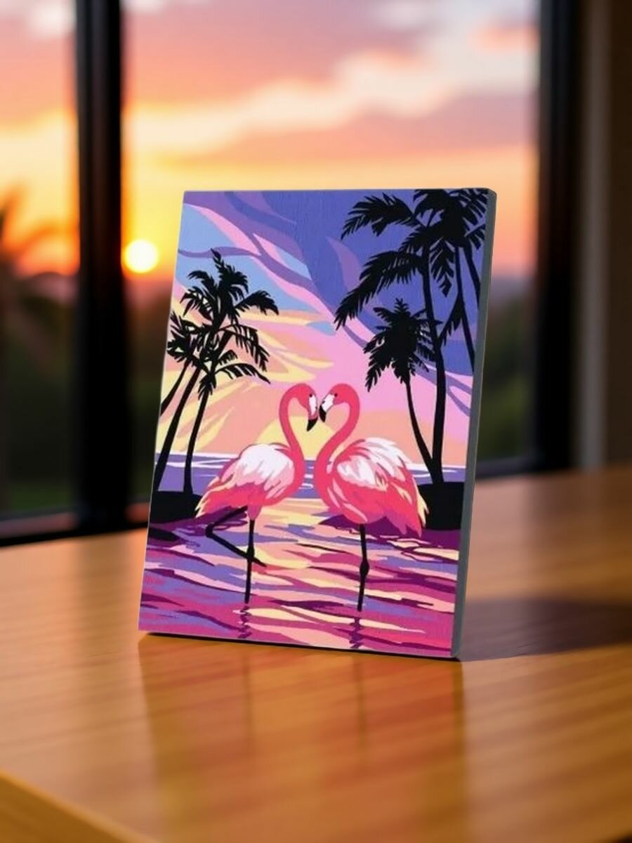 Картина по номерам на подрамнике, 20х30 / "Фламинго на закате"