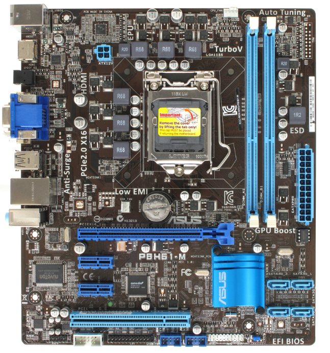 Материнская плата ASUS P8H61-M, без процессора и ОЗУ, microATX, 2 слота памяти