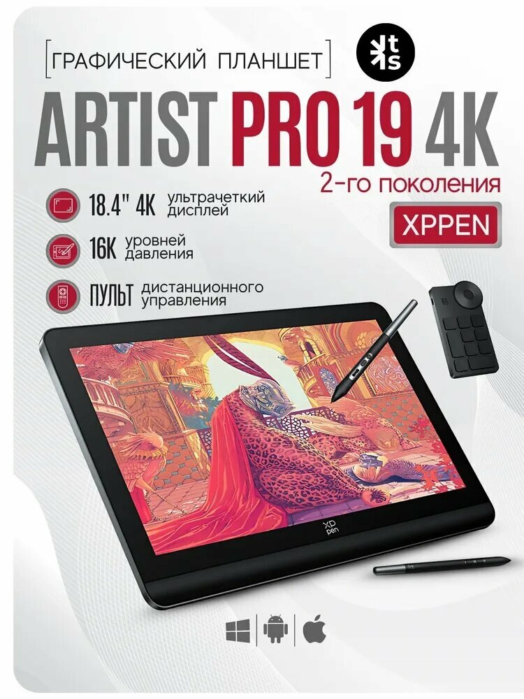 Графический экран XPPen Artist Pro 19 (2-го поколения) 4K, черный, черно-серый