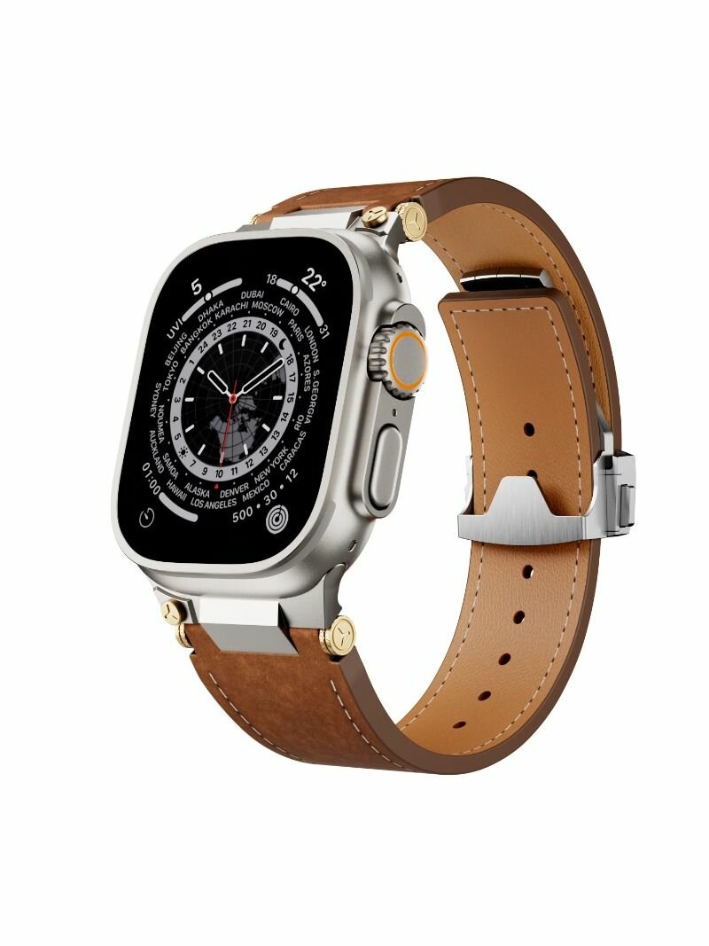 Деловая кожаная лента для часов с закрепкой из нержавеющей стали для Apple Watch 44/45/46/ 49mm для Apple Watch Ultra 11