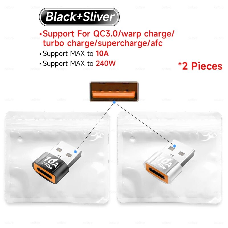 Адаптер USB Type-C на USB-A 10A 240Вт Black and Sliver