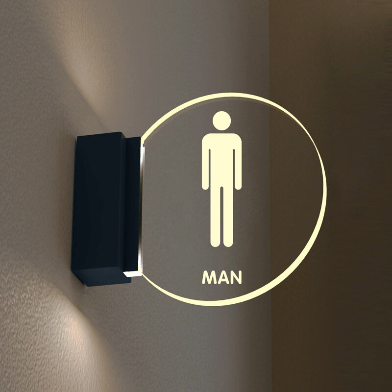 Боковая двусторонняя табличка на дверь туалета с LED-подсветкой, индикатор WC для мужских и женских туалетов, изготовление на заказ.