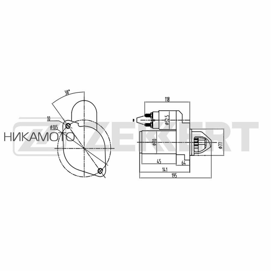 ZEKKERT AN-1112 Стартер Hyundai i30 07- Kia Sportage II 04- Ceed 06- Cerato 06- Spectra 06-