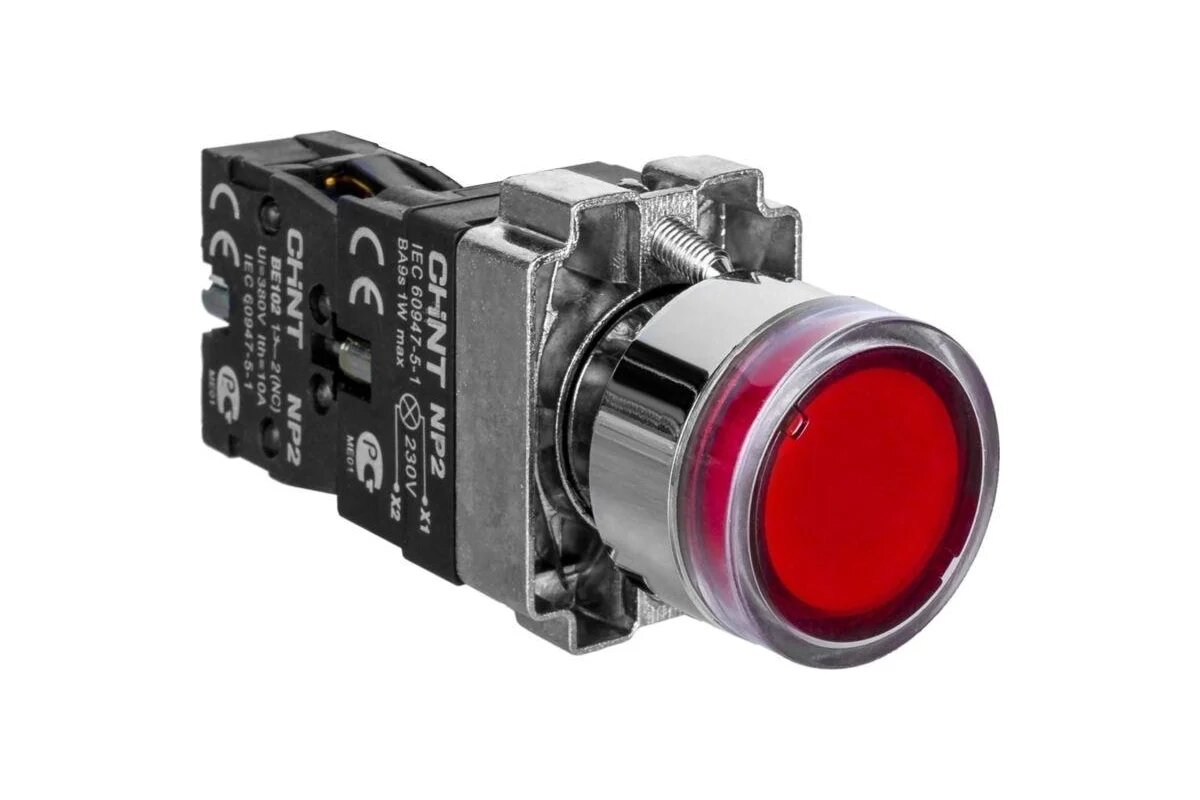 Кнопка управления CHINT NP2‑BW3461 1НО, красная, AC/DC, 230 В LED, IP40 (R)