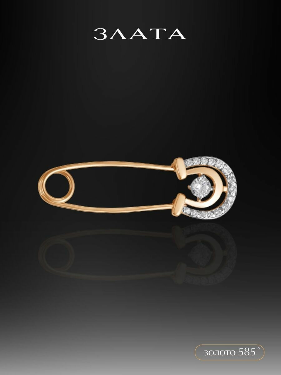 Значок, красное золото, 585 проба, родирование, фианит