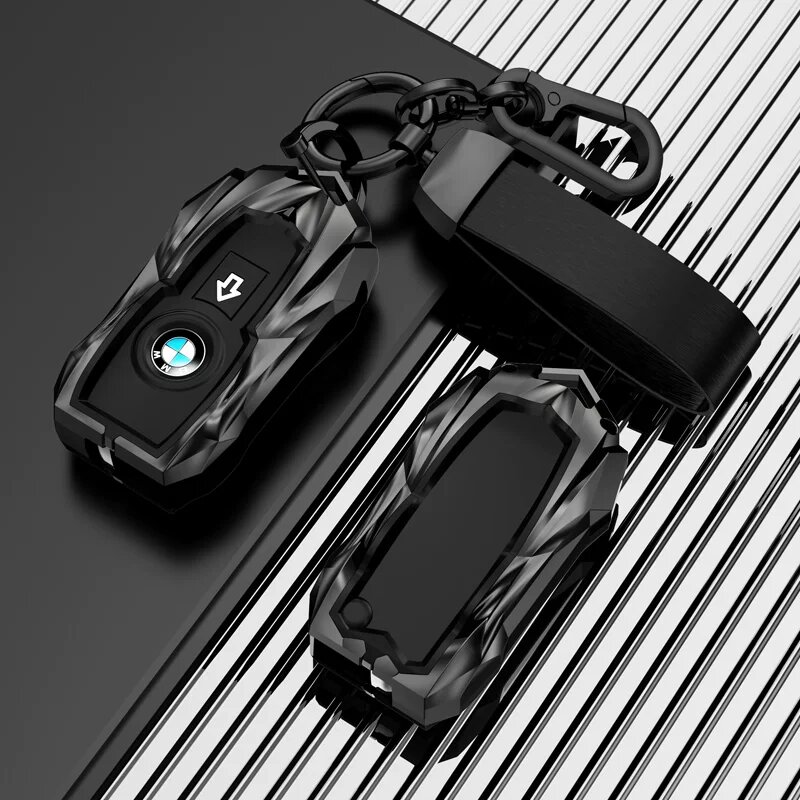 Ключевой чехол BMW 5 Series модель E, черный с брушированным замком, комплект из двух, из сплава и мягкой накладки