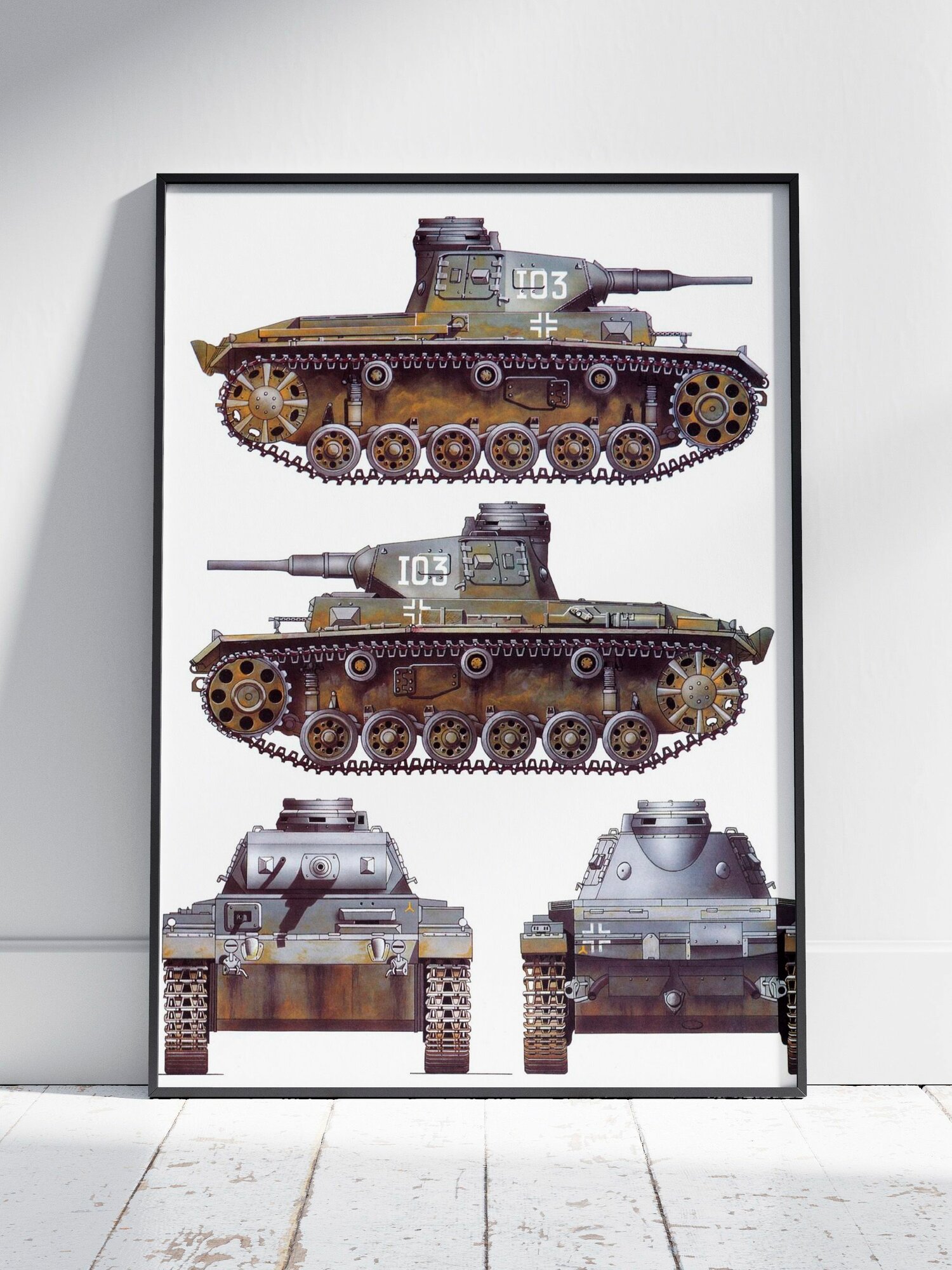 Плакат на стену для интерьера Транспорт и техника (Танк Панцер III - Panzer III) - Постер по машине формата A4 (21x30 см)