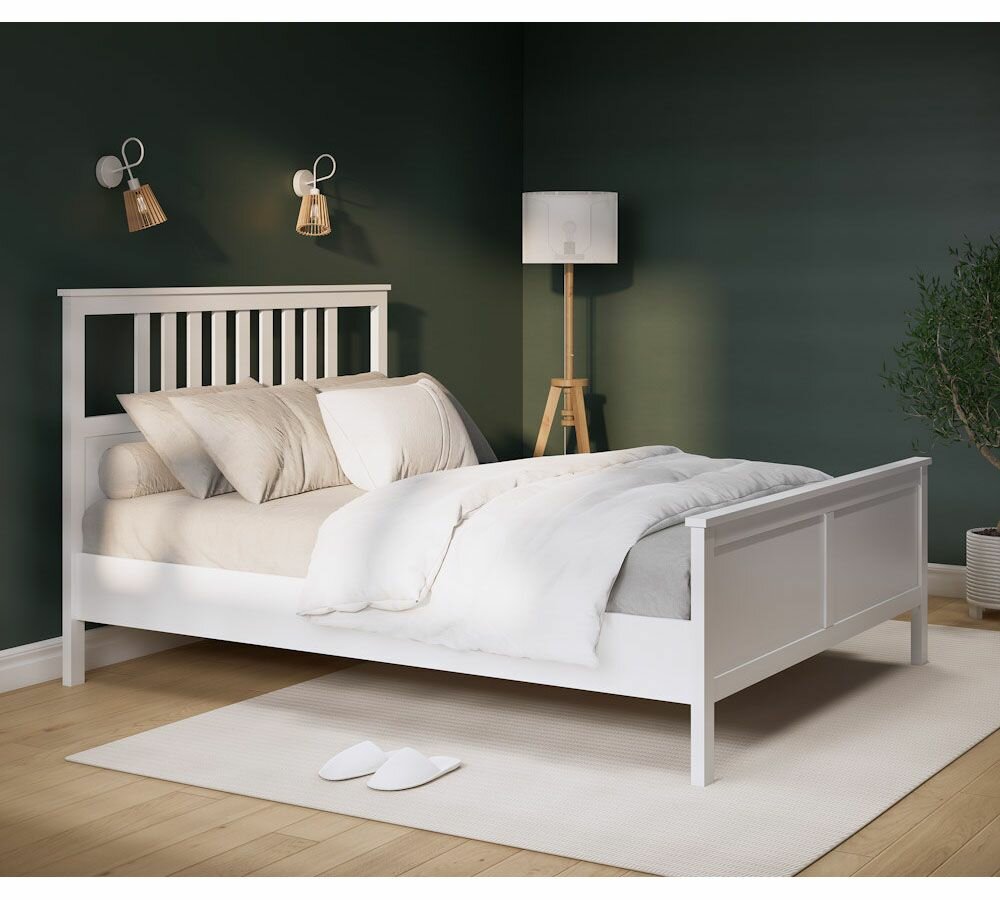 Кровать двуспальная HEMNES Кымор, белая, из массива сосны, 160 см x 200 см